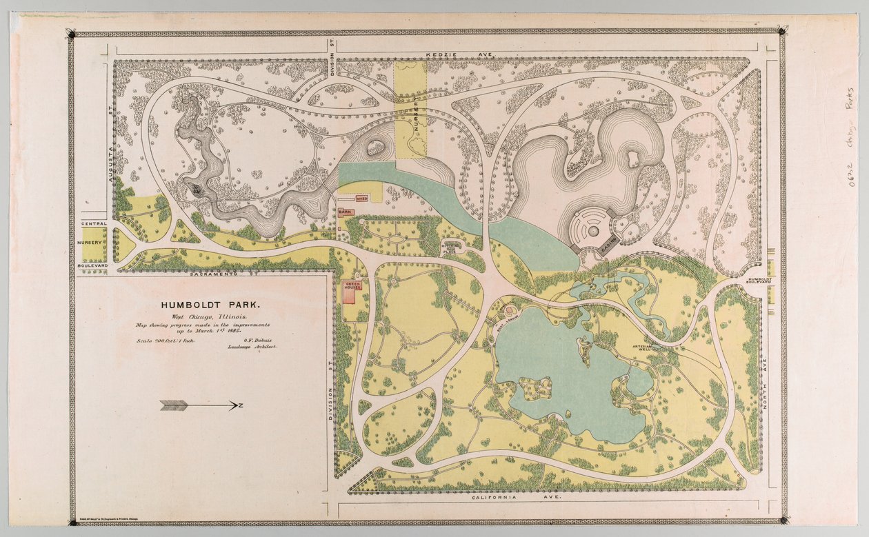 Map of Humboldt Park Depicting Park Improvements, Chicago, Illinois