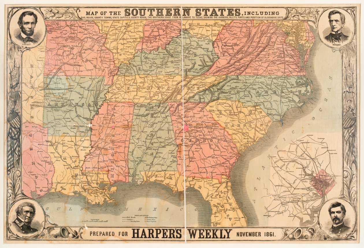 Map of the Southern States by American School