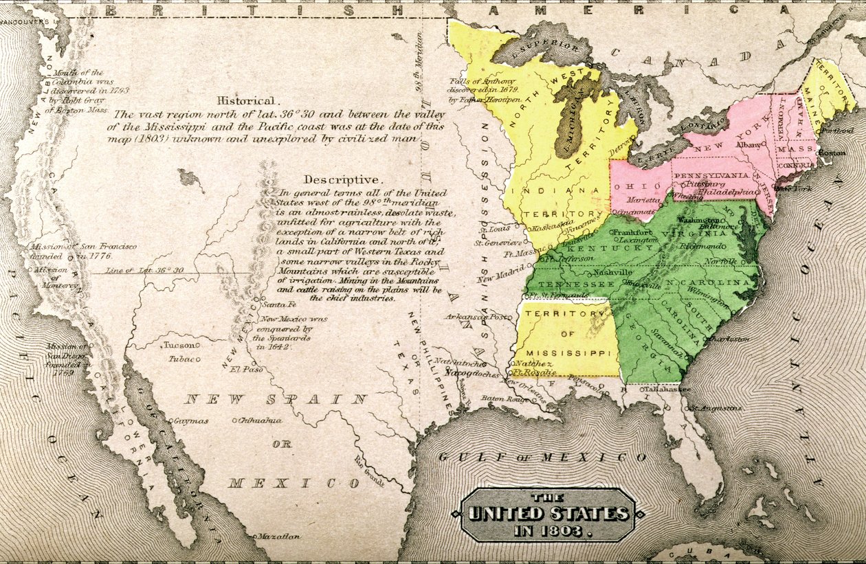 Map Of 1803 United Map Of USA With Just 17 States On Display In