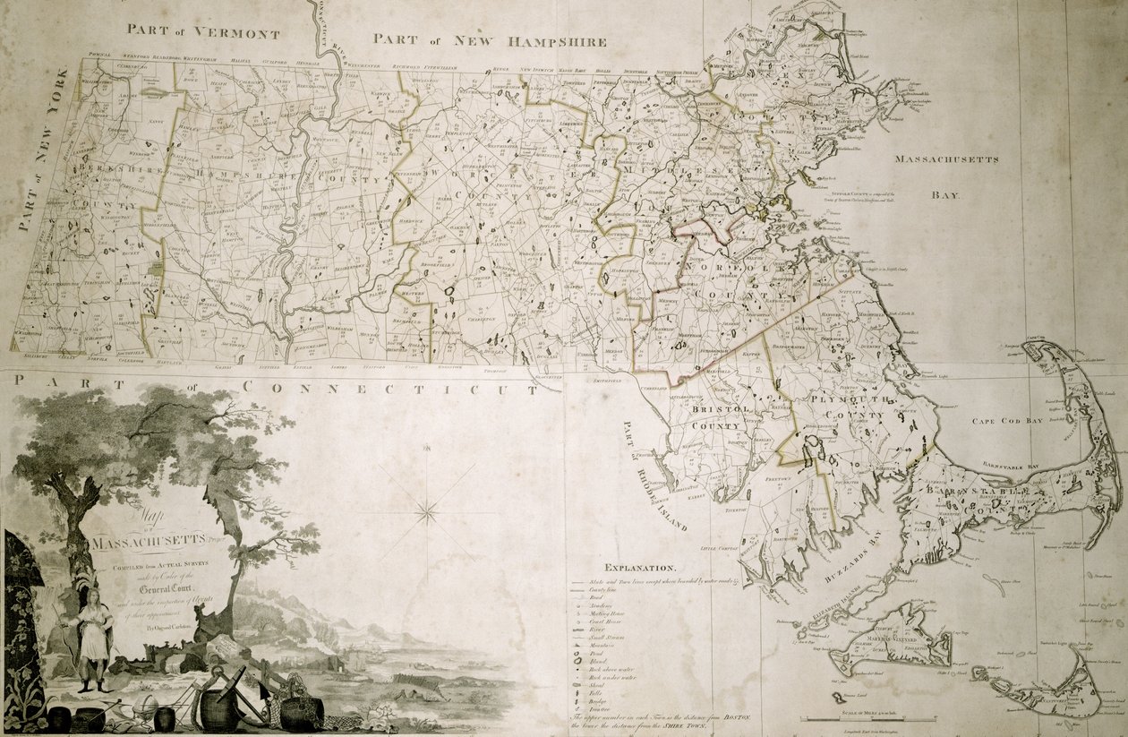 Map of the state of Massachusetts, 1801 by American School