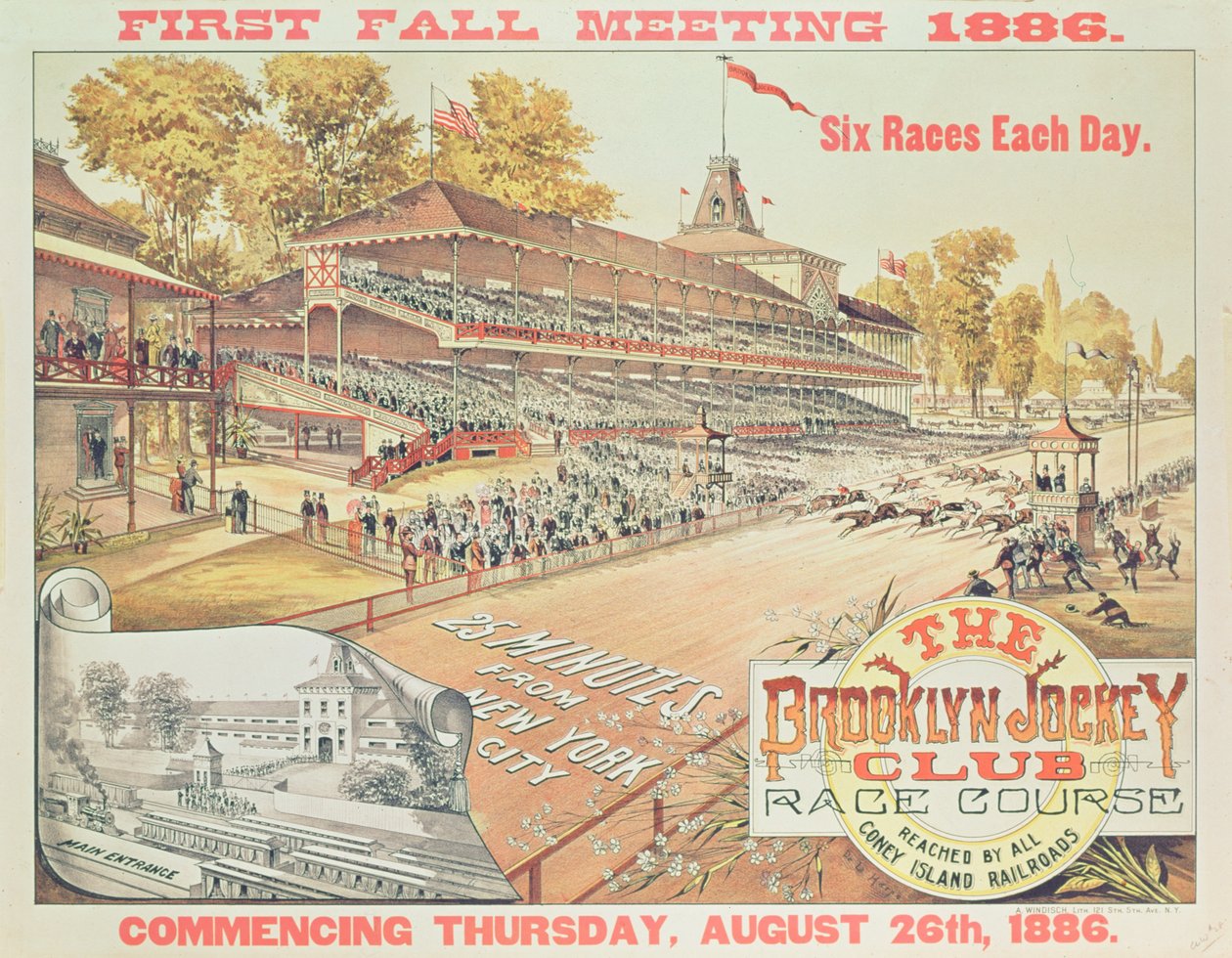 Poster Advertising The Brooklyn Jockey Club Race Course, 1886