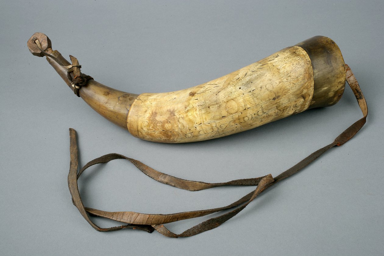 Powder Horn with Strap and Stopper, 1773 by American School