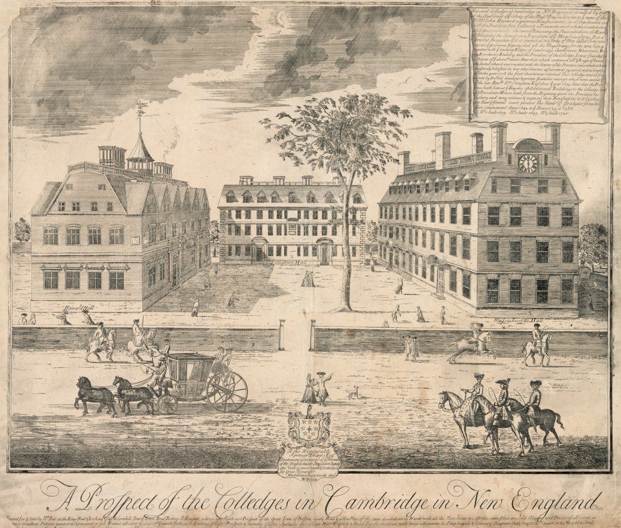 Print of Harvard University c. 1700 by American School