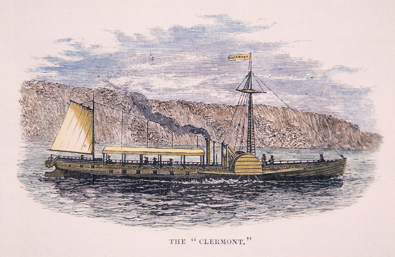 Robert Fulton's 'Clermont' steamship, on the Hudson River, New York