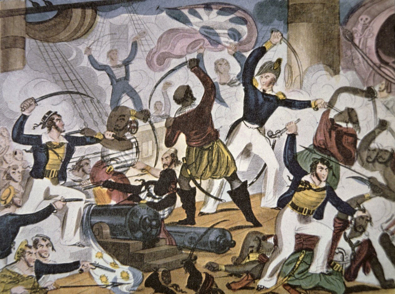 Sailors of the Royal Navy Boarding Algerine Pirate Vessel, c.1820