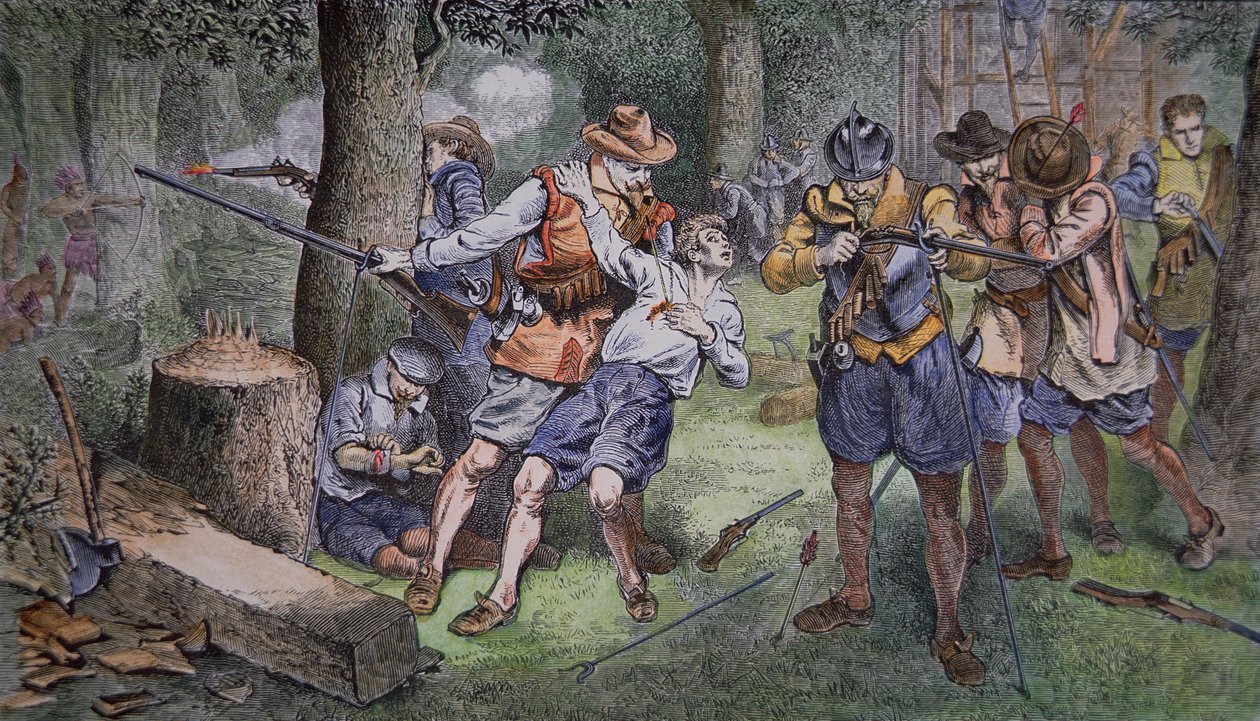 Settlement of Jamestown, Virginia in 1607 by American School