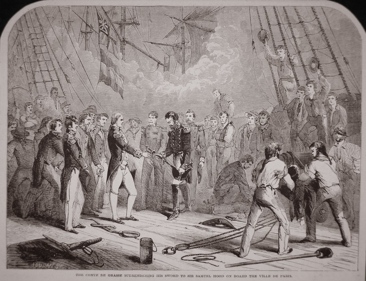 The Comte de Grasse surrenders his sword to Samuel Hood on the 'Ville ...
