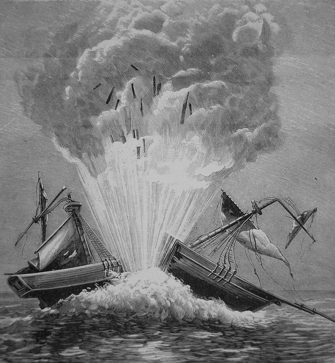 The first torpedo, invented by Robert Fulton blows up the Danish brig ...