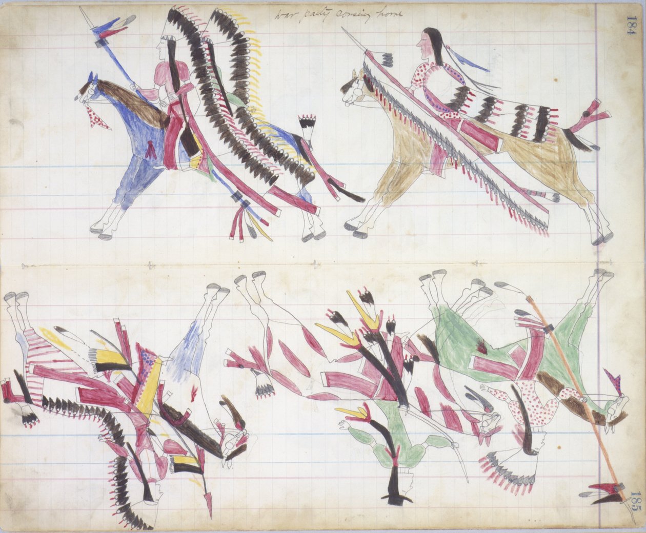 War Party Coming Home, Illustration from the Black Horse Ledger, 1877-79