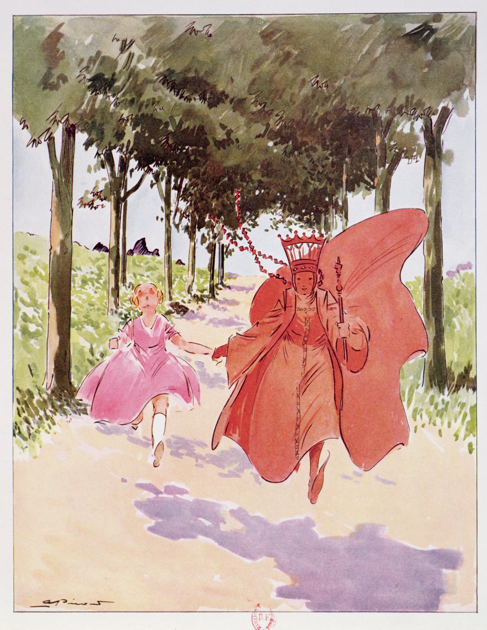 Alice and the Red Queen, illustration from 'Alice in Wonderland' by ...