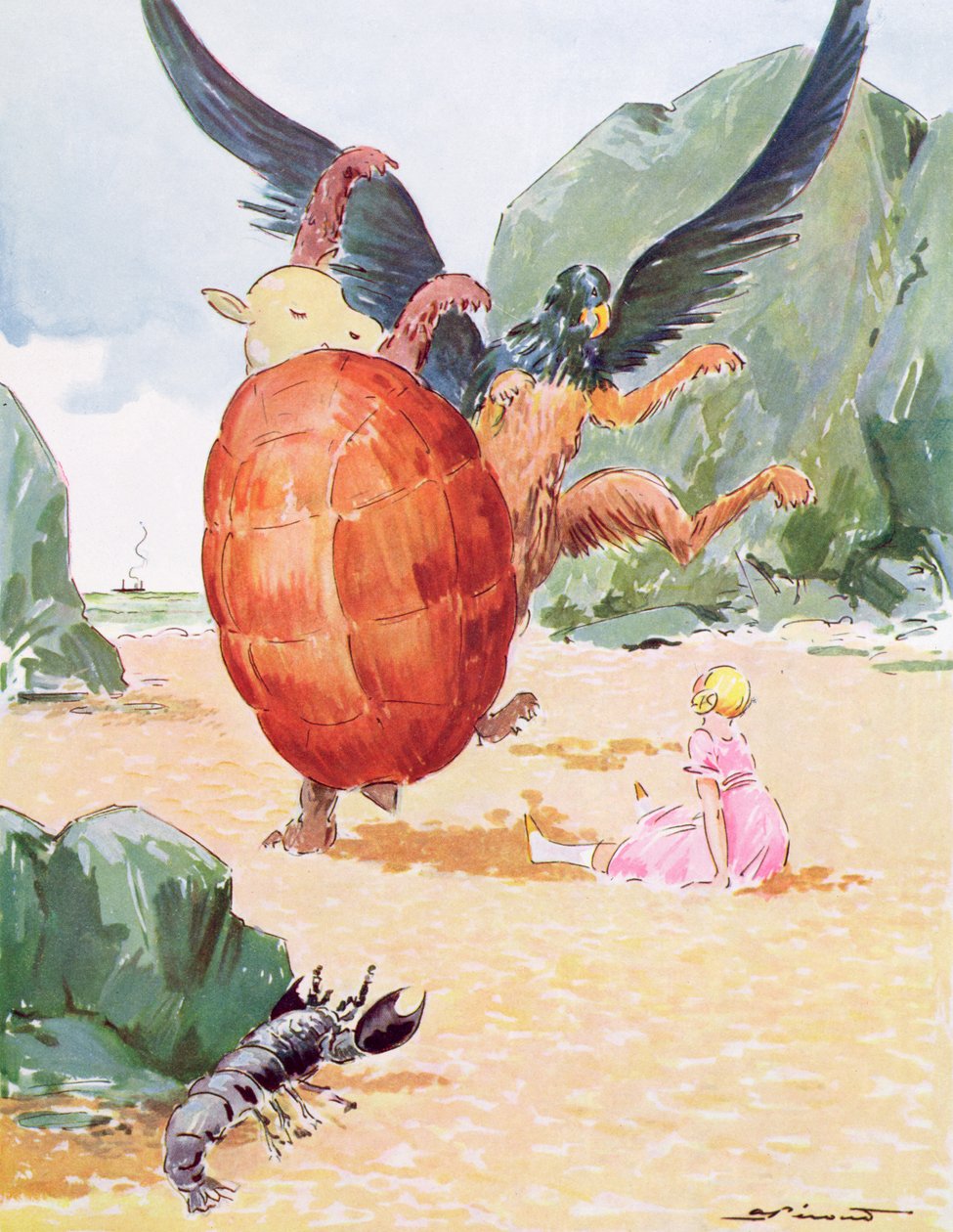 Alice, the Gryphon and the Mock Turtle, illustration from 'Alice in ...