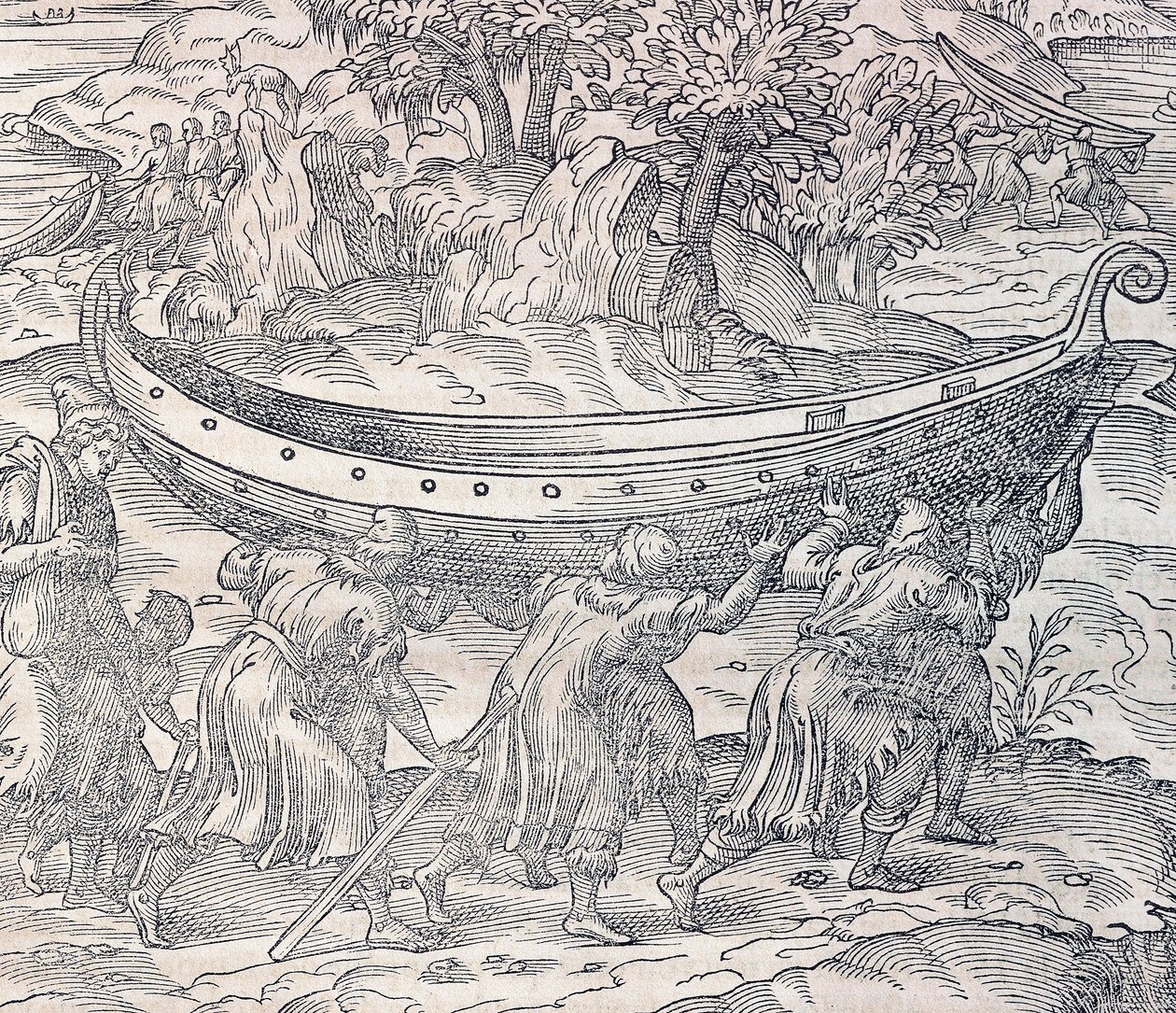 Laplanders carrying their boats, engraving from Universal Cosmology