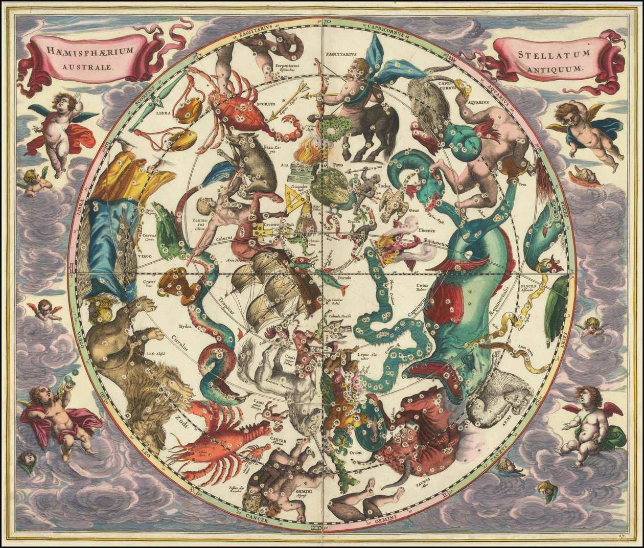 1661 Celestial Map of the Southern Sky by Andreas Cellarius