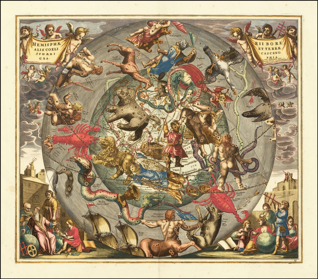 1708 Celestial Chart - Haemisphaerii Borealis Coeli et Terrae Sphaeri ...
