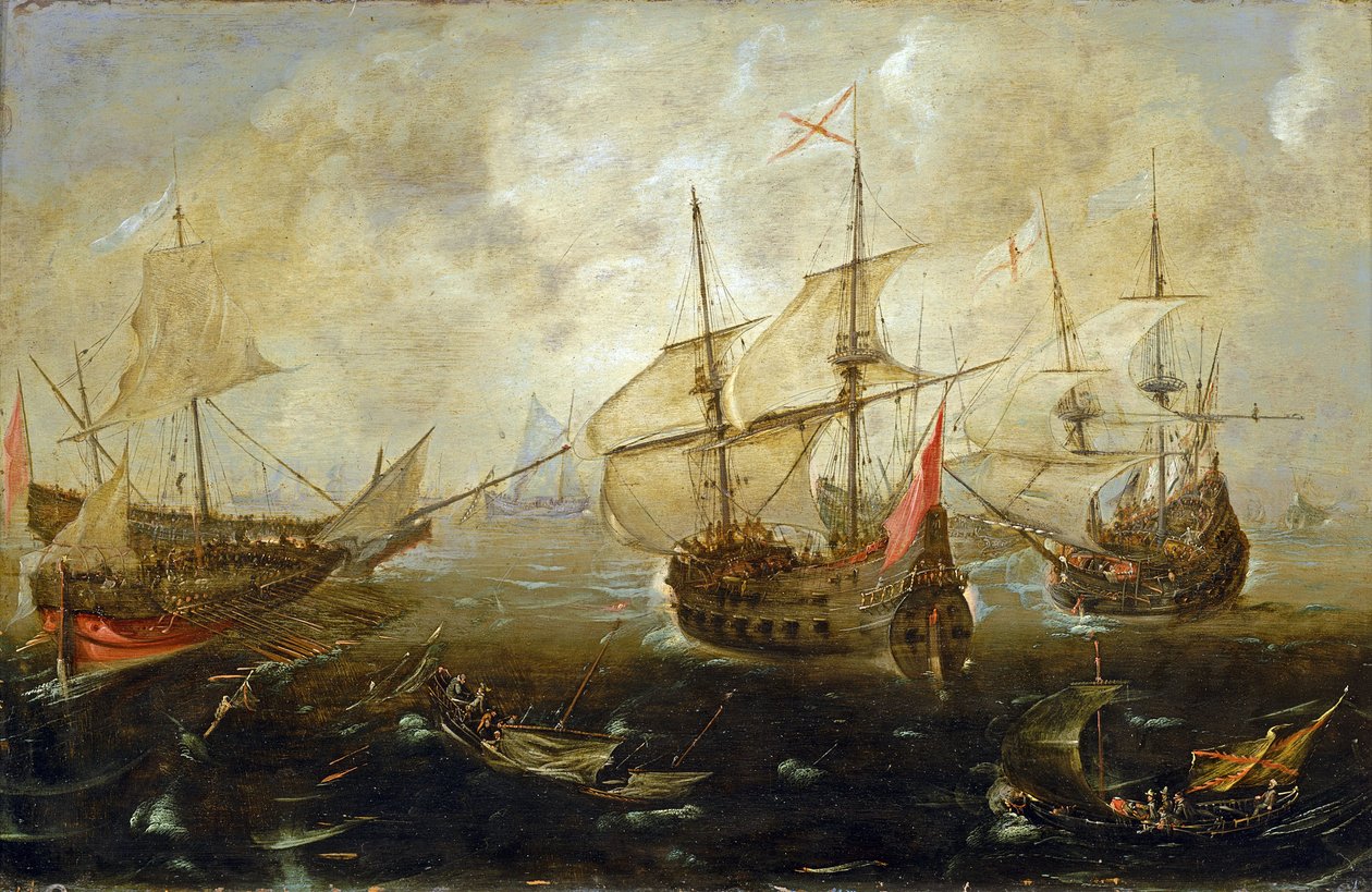 Maneuver Between British and Spanish Ships, the Boats Approaching Each ...