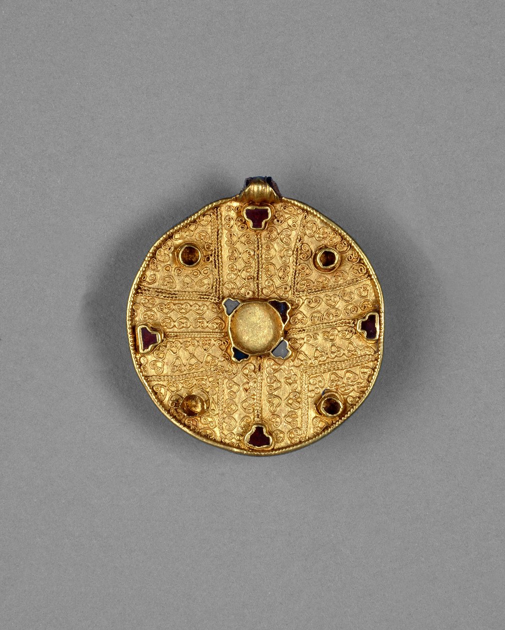Jewelled disc pendant, from Faversham, Kent, Anglo-Saxon