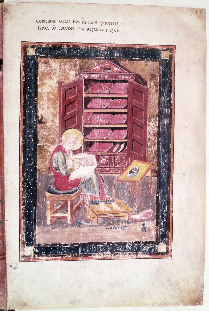 Ezra Writing the Sacred Books from Memory in 458 BC, from the Codex ...