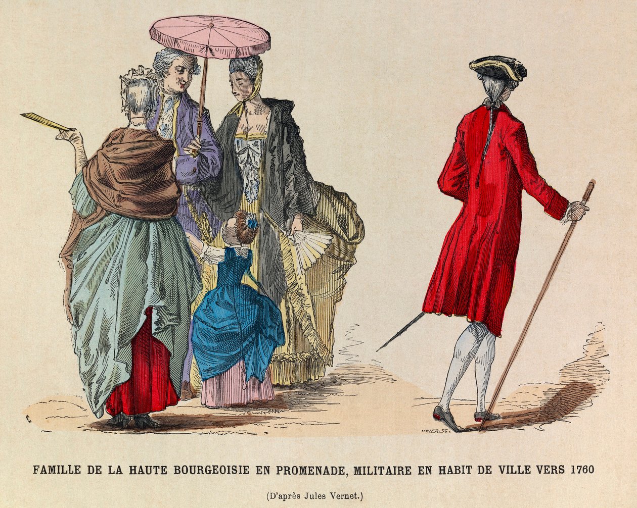 A High Bourgeoisie Family Walking and a Soldier in Town Dress in 1760 ...
