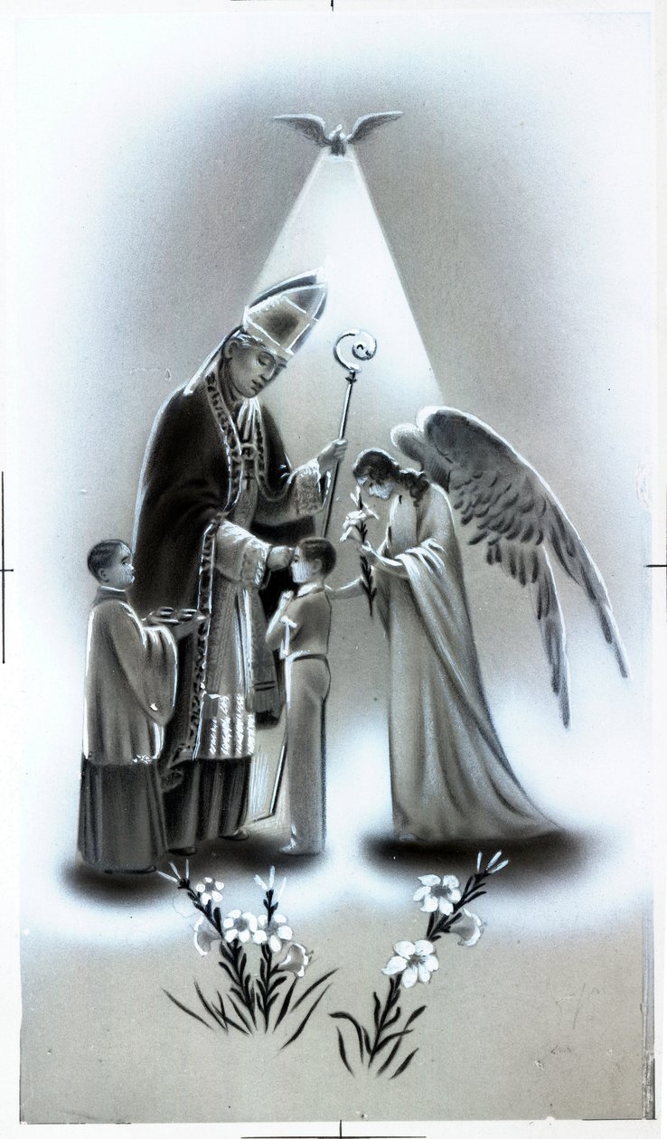 Pious image: the profession of faith, stage of Christian religious ...
