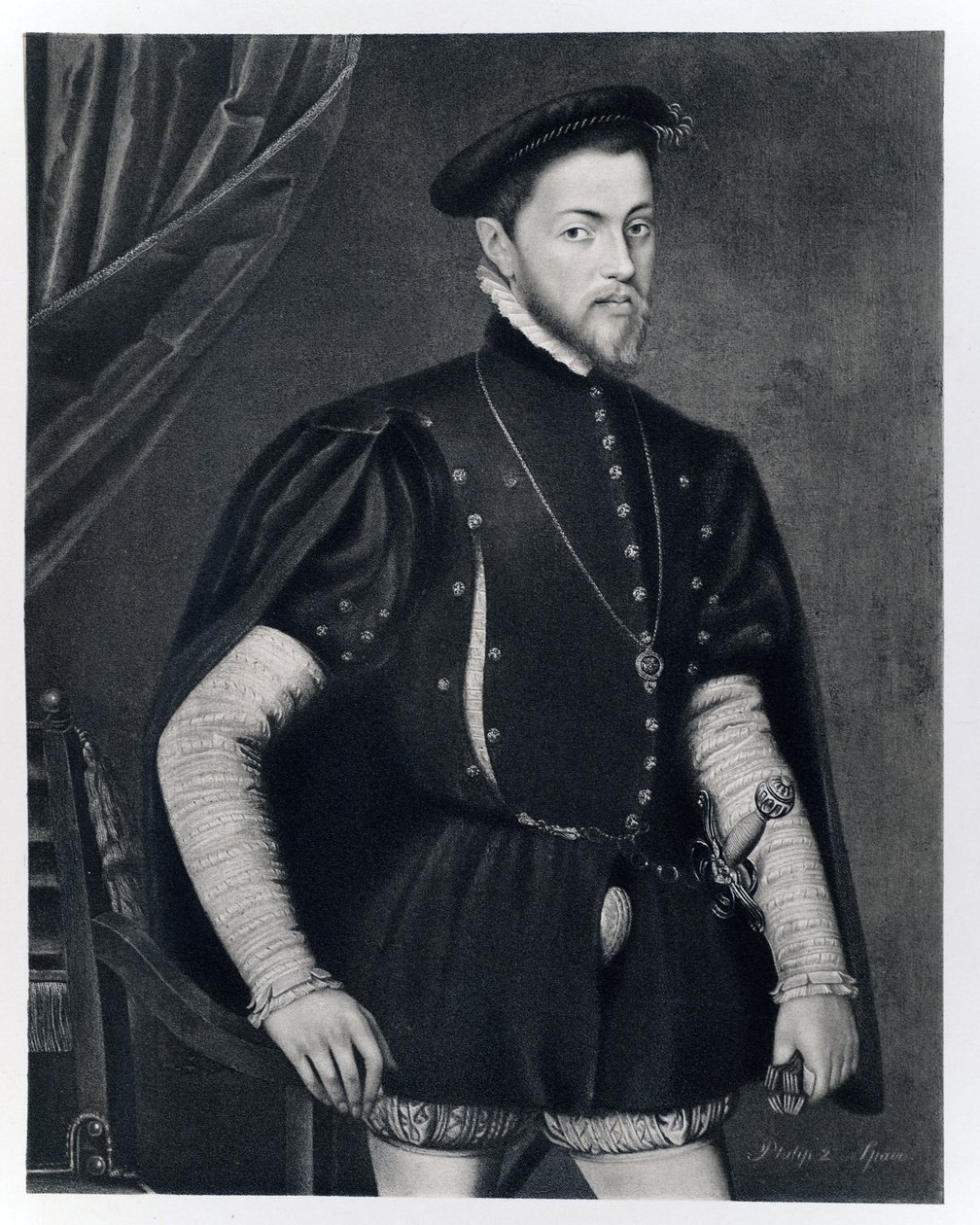 Philip II of Spain (from 'James I and VI', printed by Manzi Joyant und ...