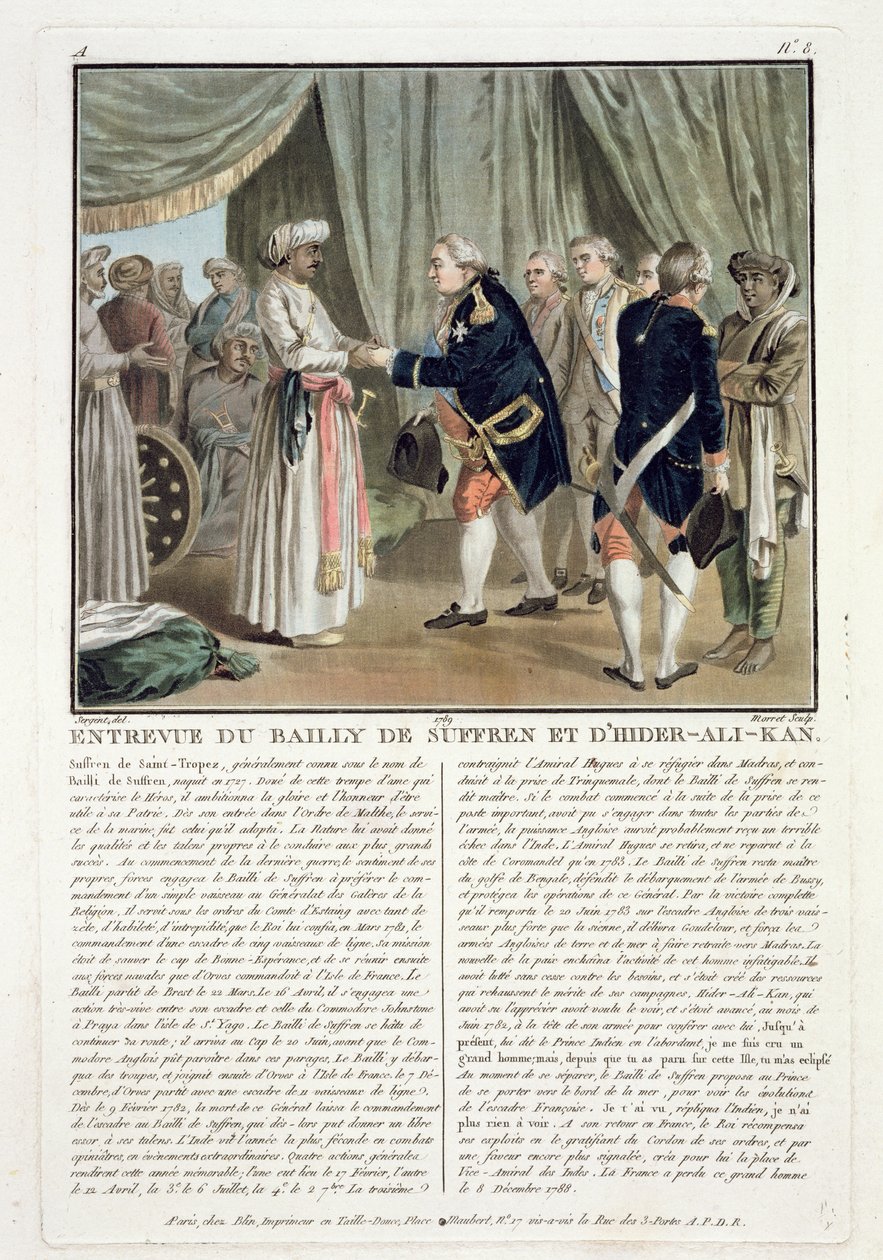 Meeting of Pierre Andre de Suffren de Saint Tropez and Haider Ali, 1782 ...