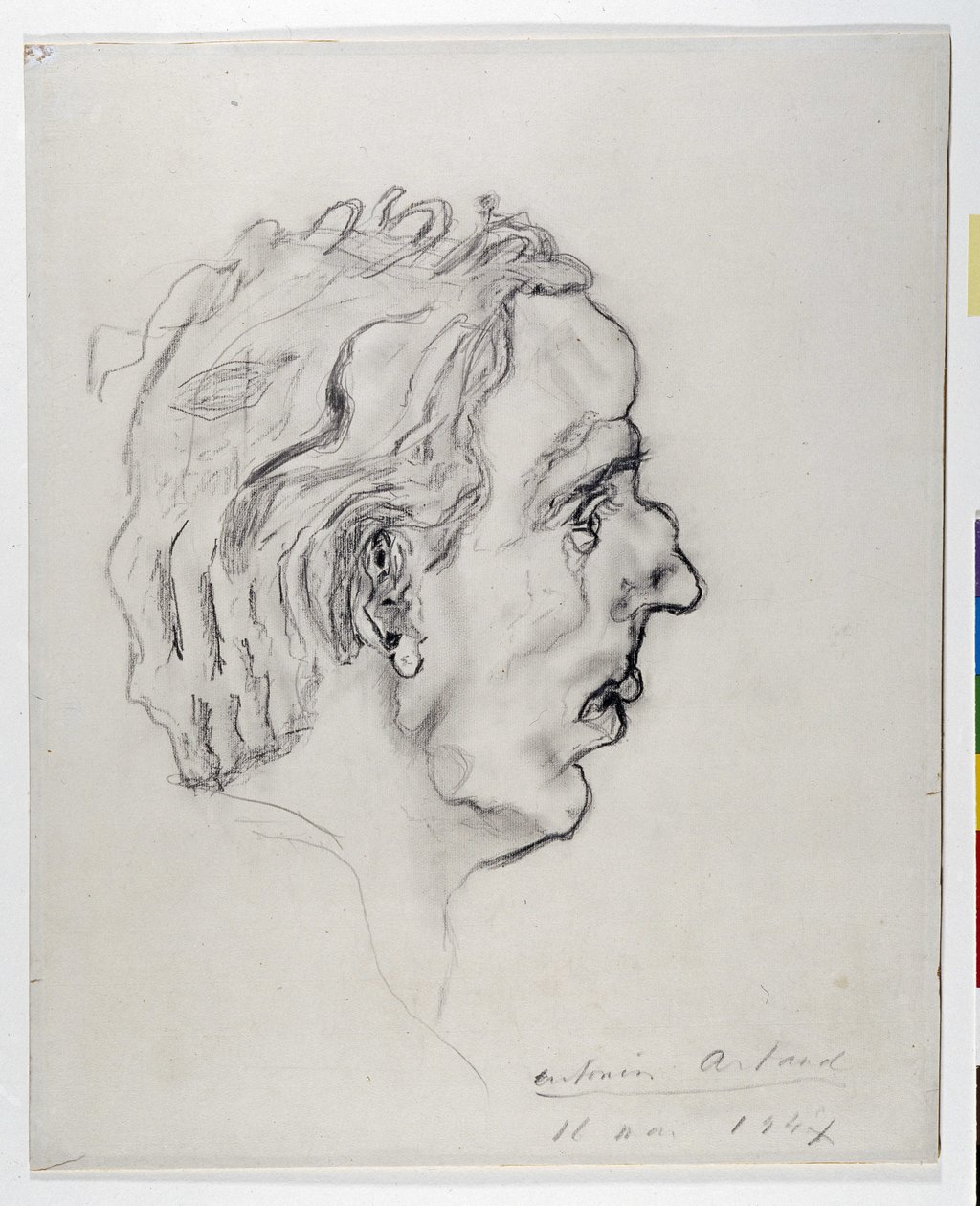 Portrait of the poet Jacques Prevel in profile