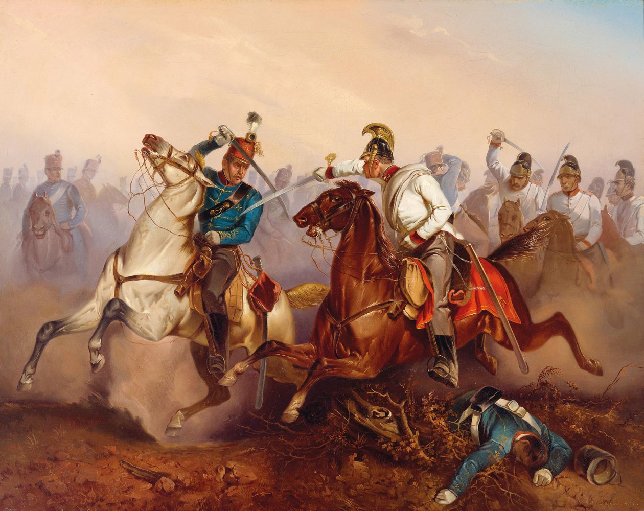 Combat between Imperial Austrian Dragoons and Hungarian Honvéd Hussars ...