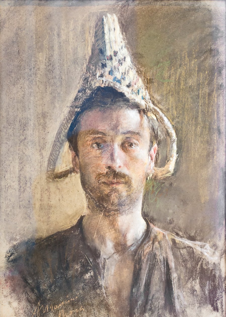 Self Portrait with Basket by Antonio Mancini