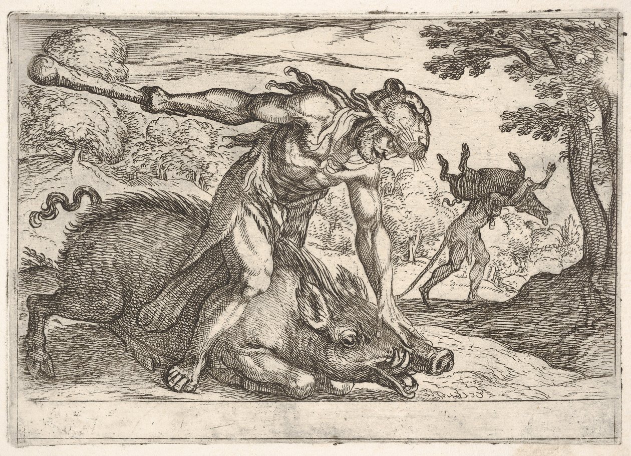 Hercules and the Boar of Erymanthus by Antonio Tempesta