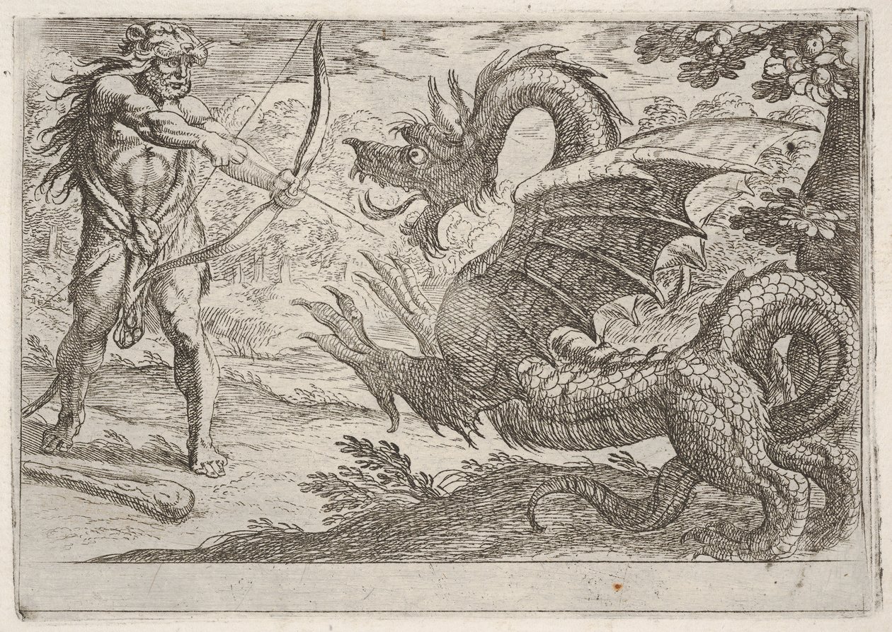 Hercules and the Serpent Ladon: Hercules draws his bow, the rearing ...