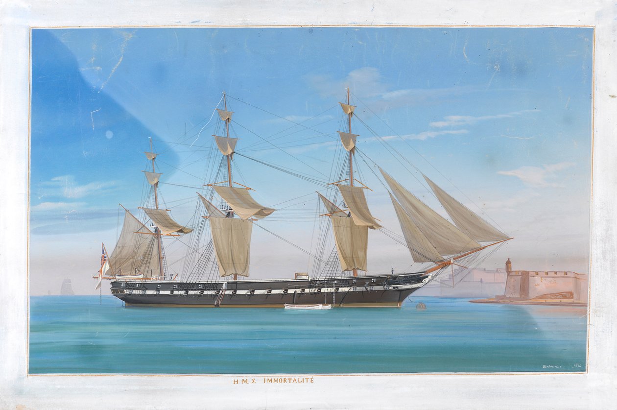 Sail Assisted Steam Vessel HMS 'Immortalite' Anchored Near a Coast with ...