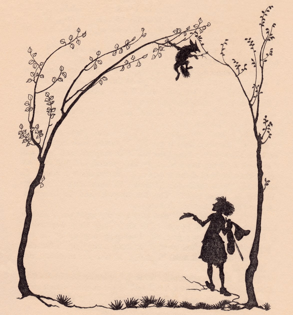 A Fox Tied by His Paws to Two Hazel Trees. Illustration by Arthur ...
