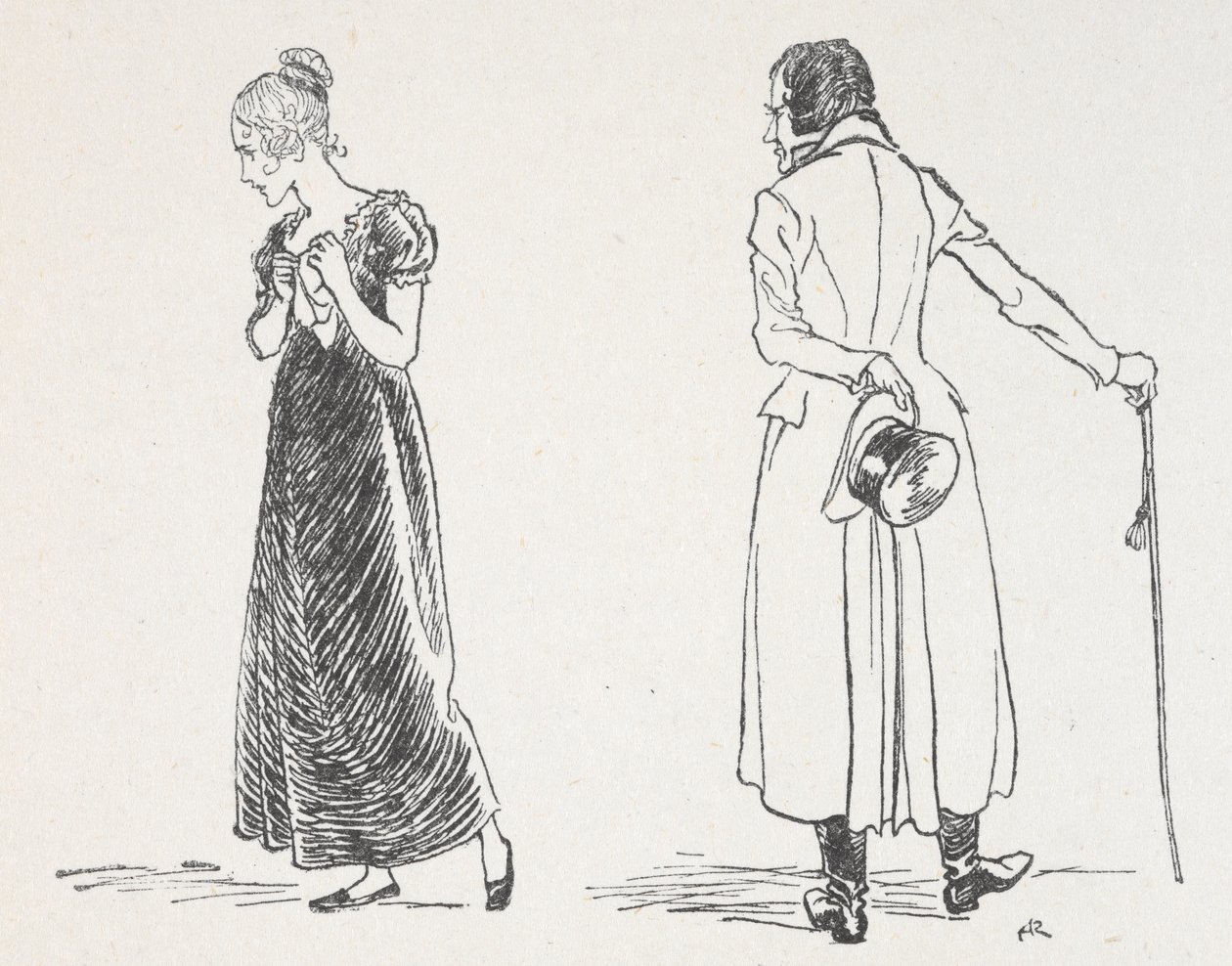 A young couple arguing, the woman having turned away clutching a ...