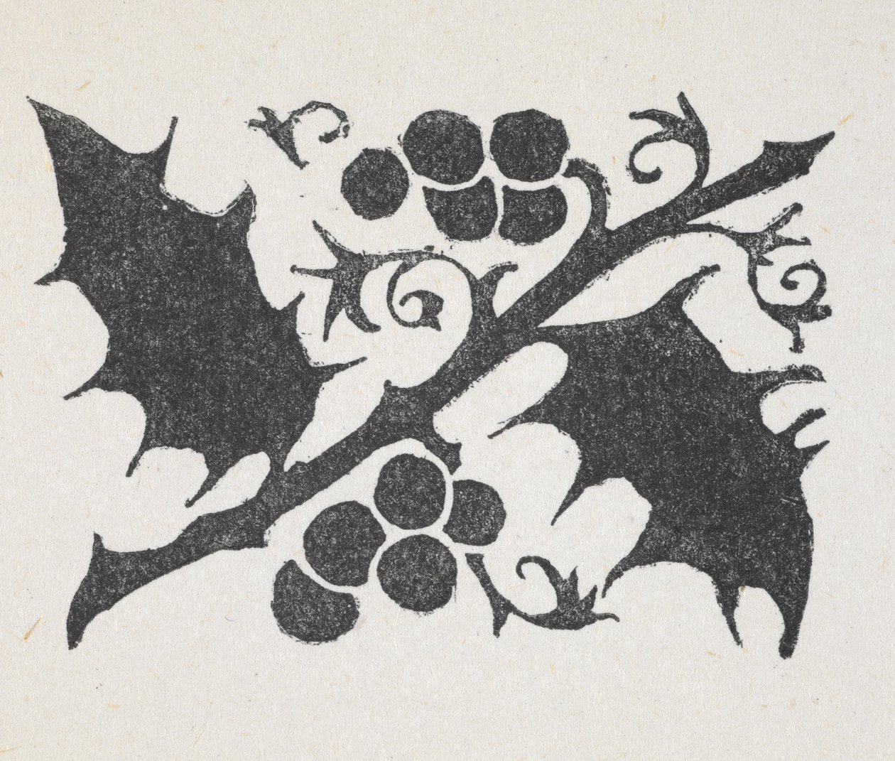 Black and white print of holly leave and berries