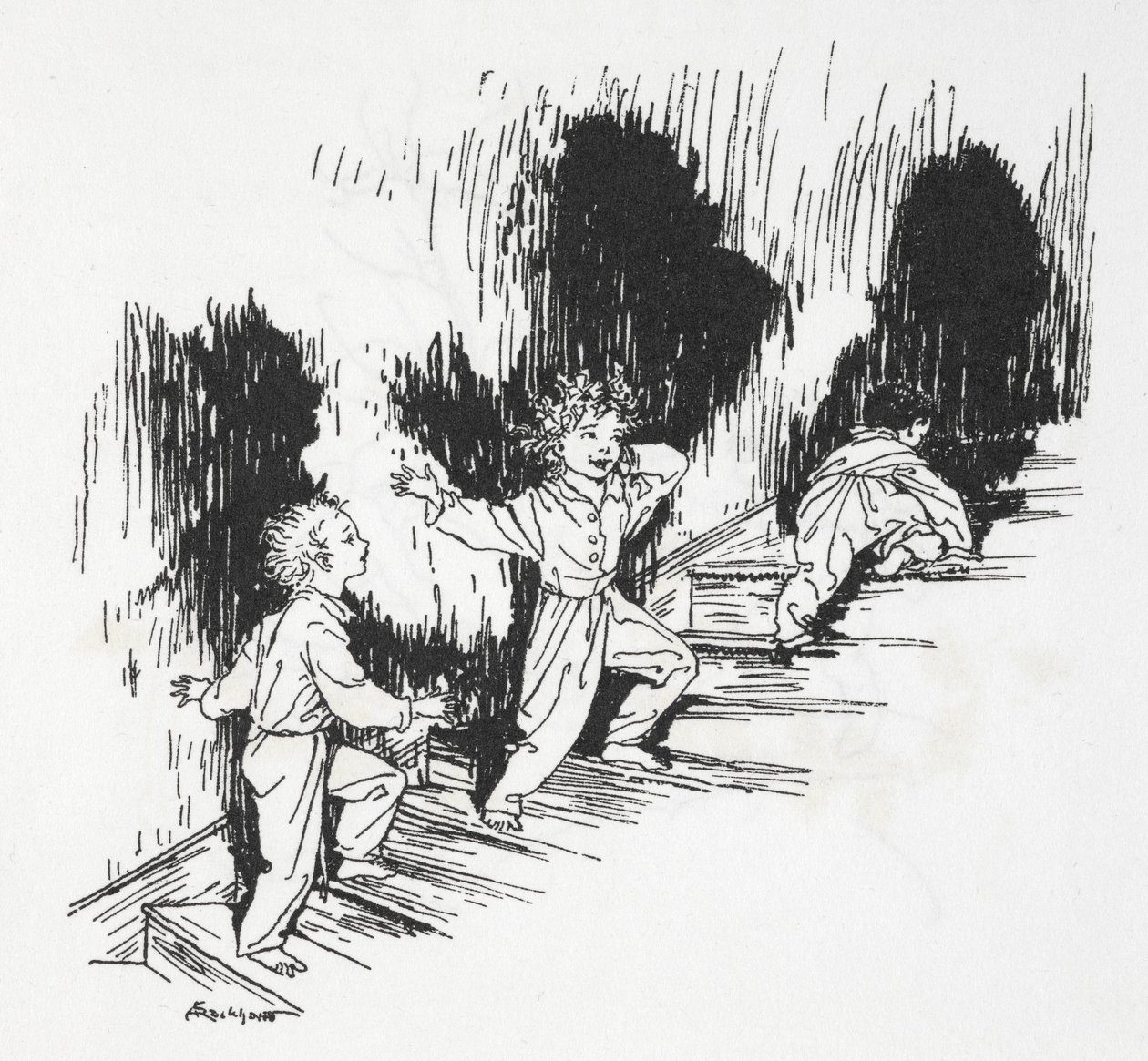 Children Creeping Up the Stairs at Night by Arthur Rackham
