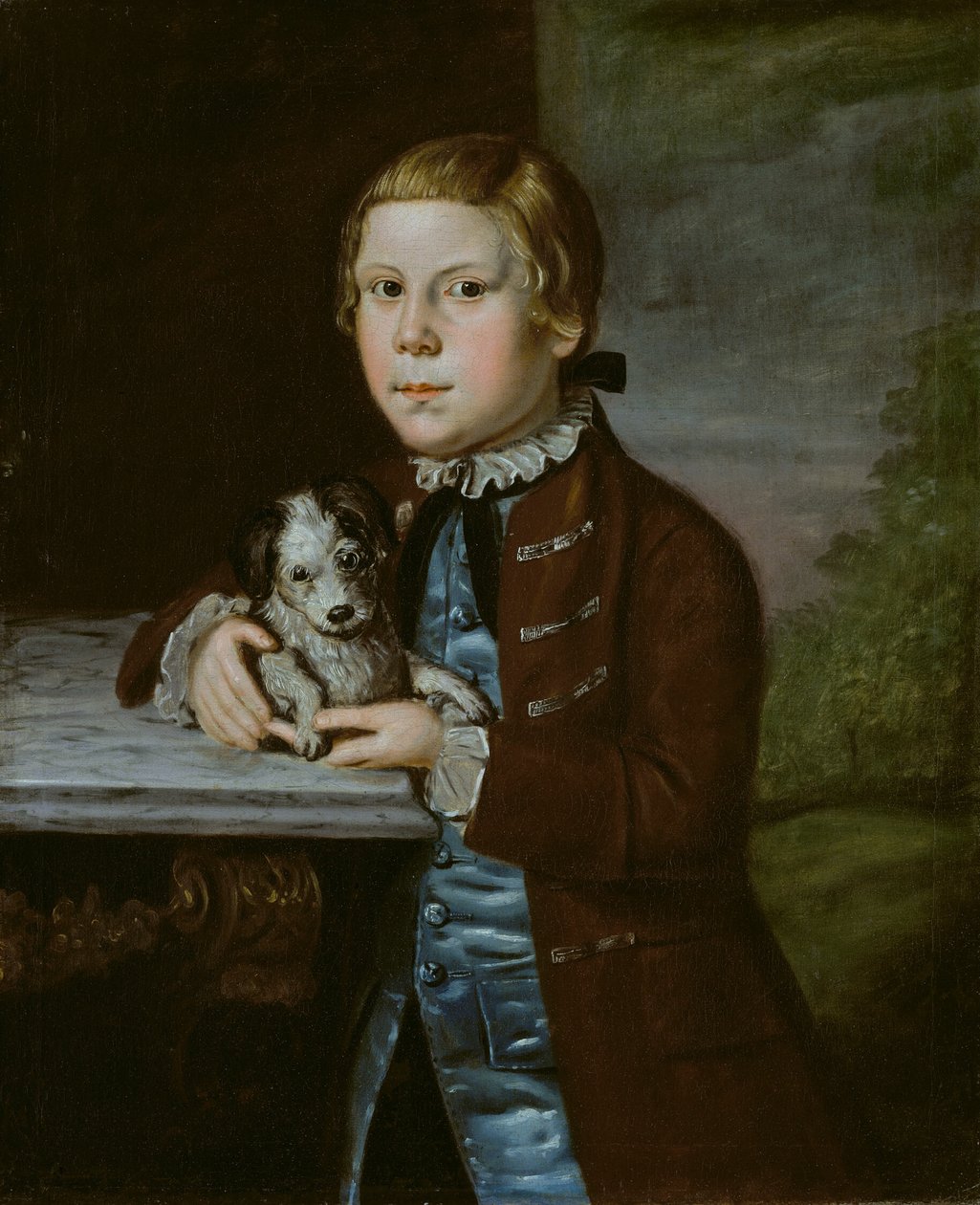 Boy of Hallett Family with Dog by Artist Unknown