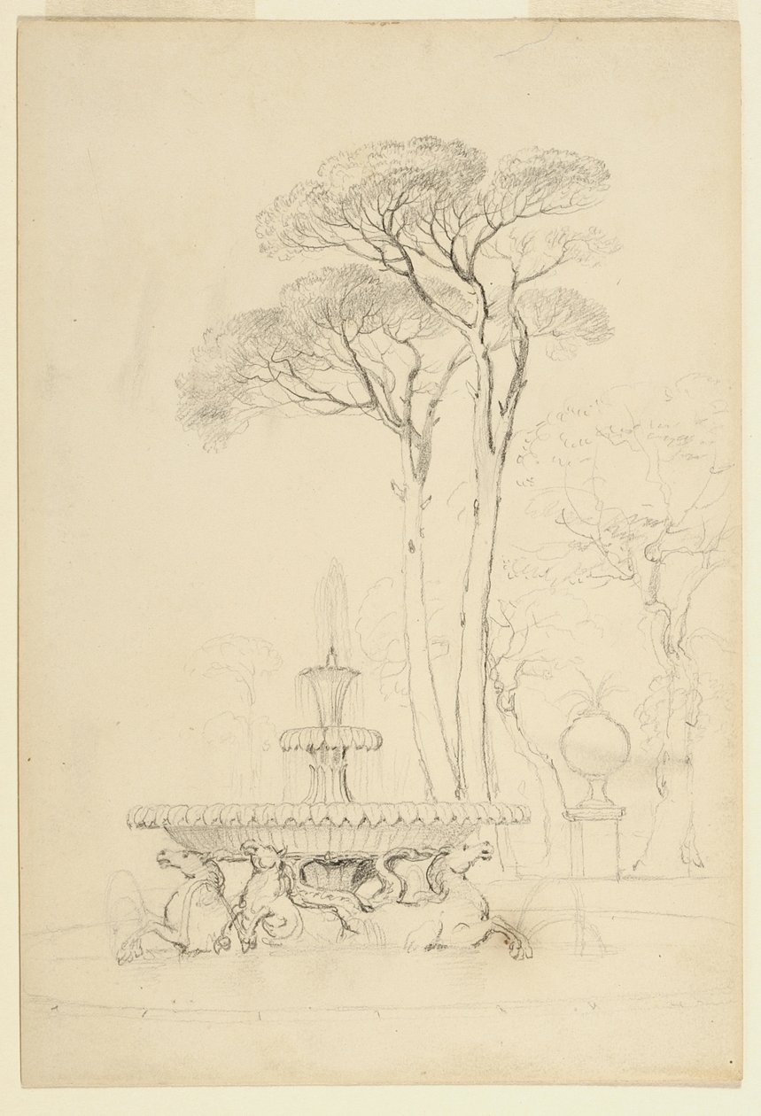 View of the Hippocampus Fountain in the Borghese Gardens, Rome, Italy