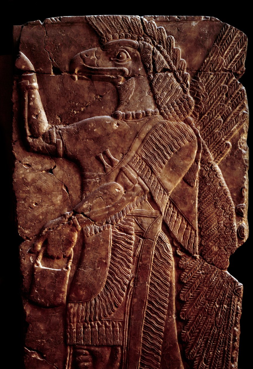 Oriental Antiquities: Detail of an Alabaster Relief Representing a Protective Genie with a Man's ...