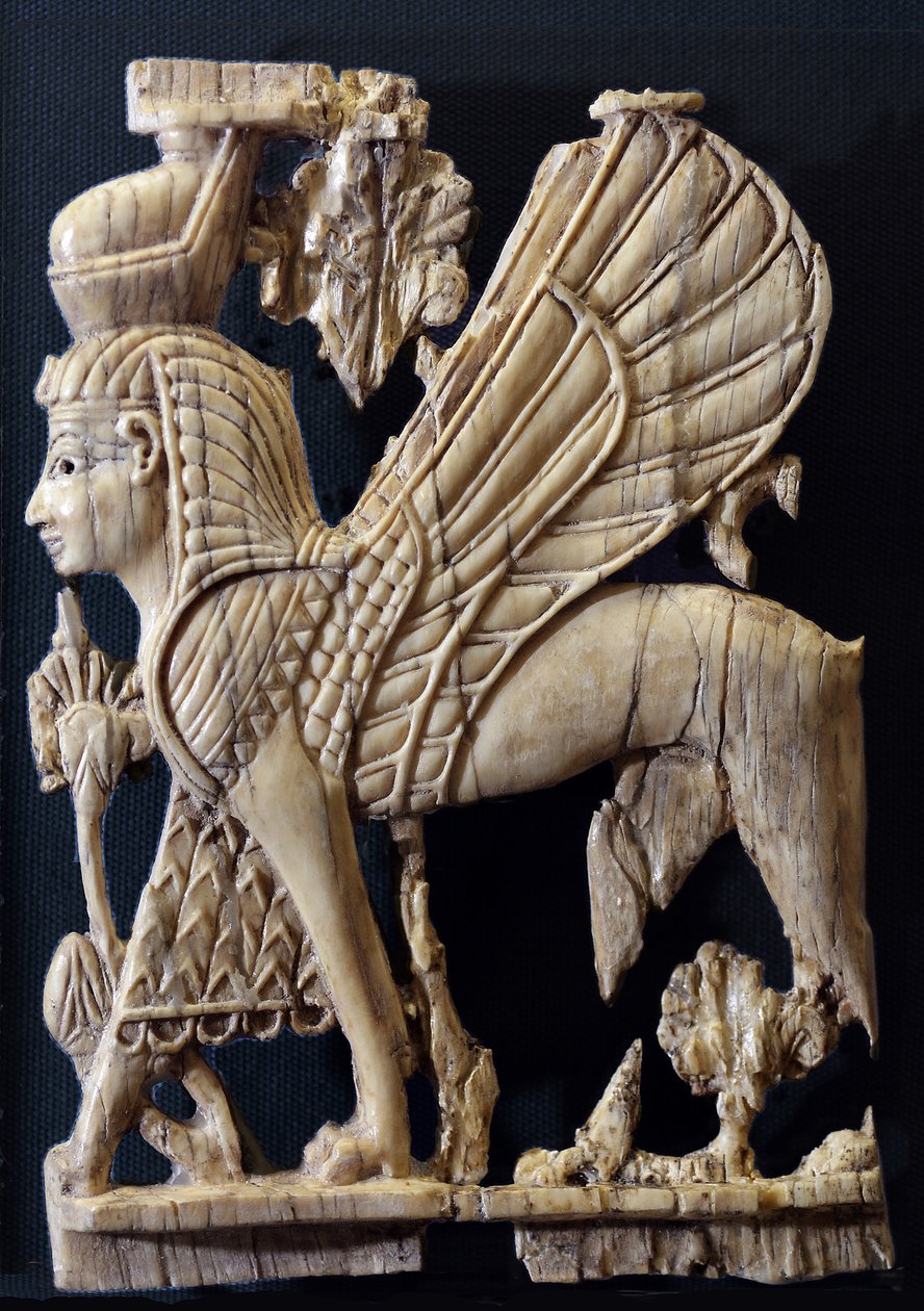 Winged Griffin with human face, Phoenician style ivory furniture ...