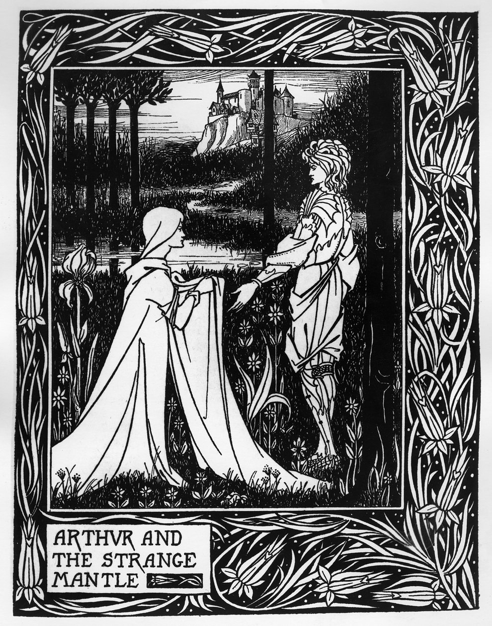 Arthur and the Strange Mantle, an illustration from 'Le Morte d'Arthur ...