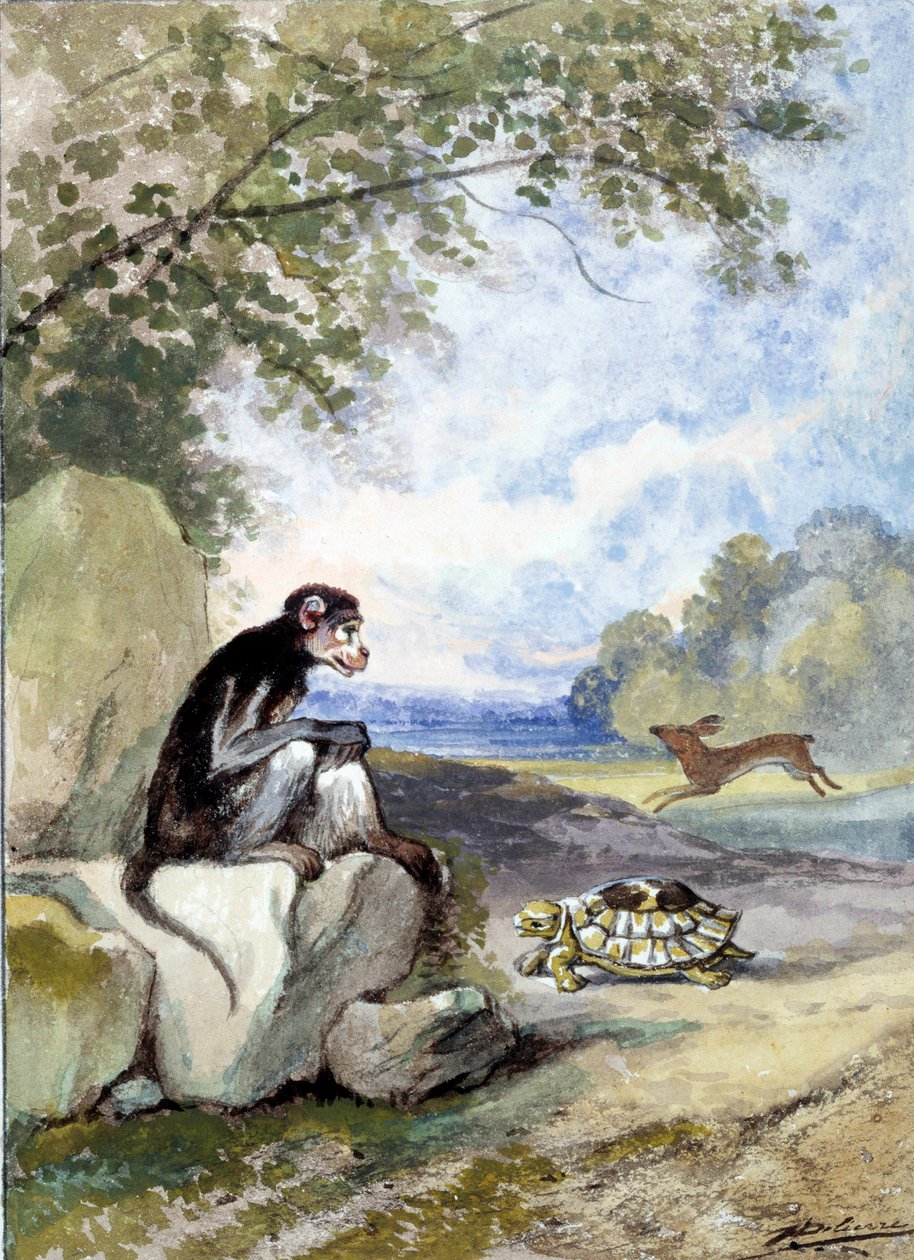 Illustration of the Fable 'The Hare and the Tortoise'