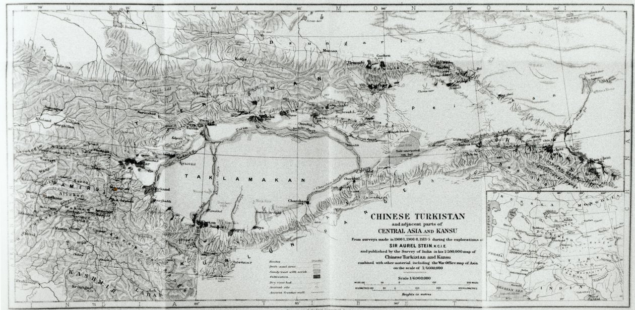 Map of Chinese Turkestan, from 'On Ancient Central-Asian Tracks' by ...