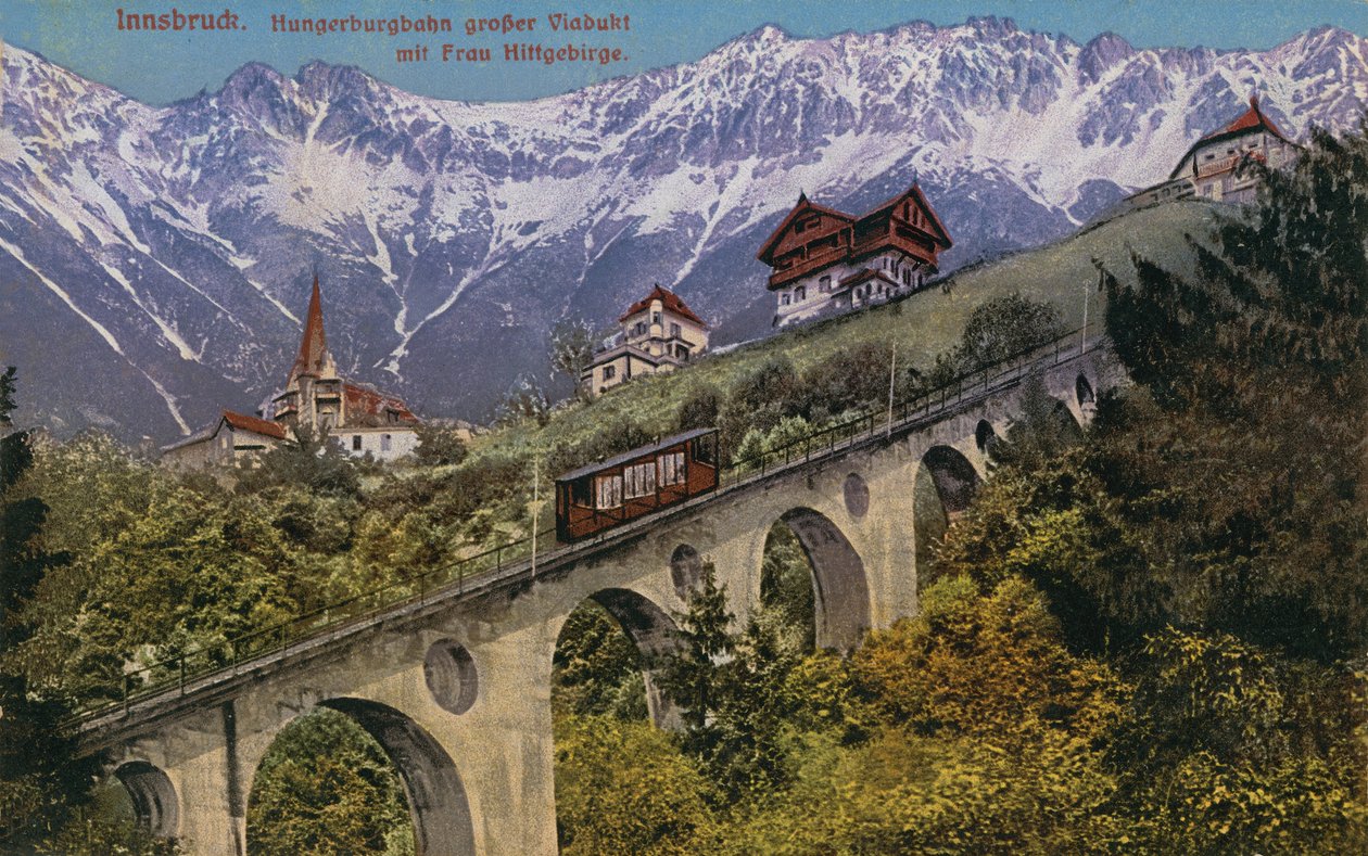 Innsbruck - funicular railway and viaduct. Postcard sent in 1913