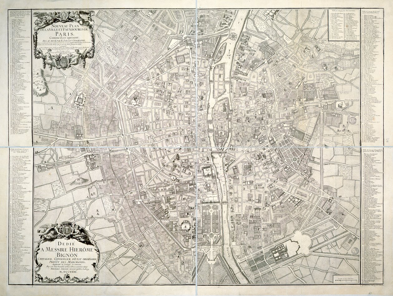 Map of Paris, 1723 by B. Jaillot: Premium art reproduction