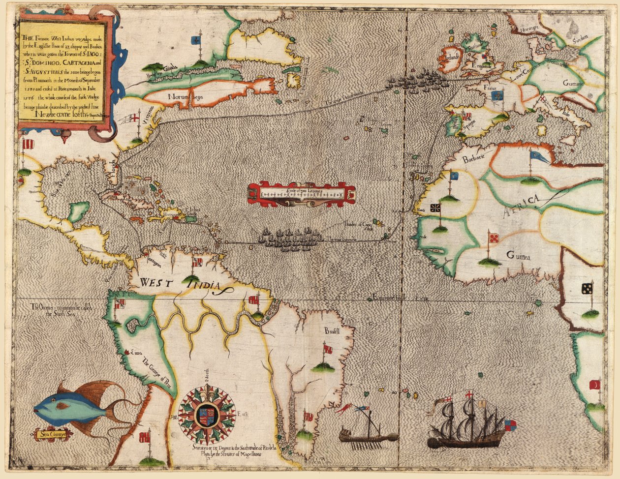 Route of Drake's Voyage Across the Atlantic Ocean, 1586