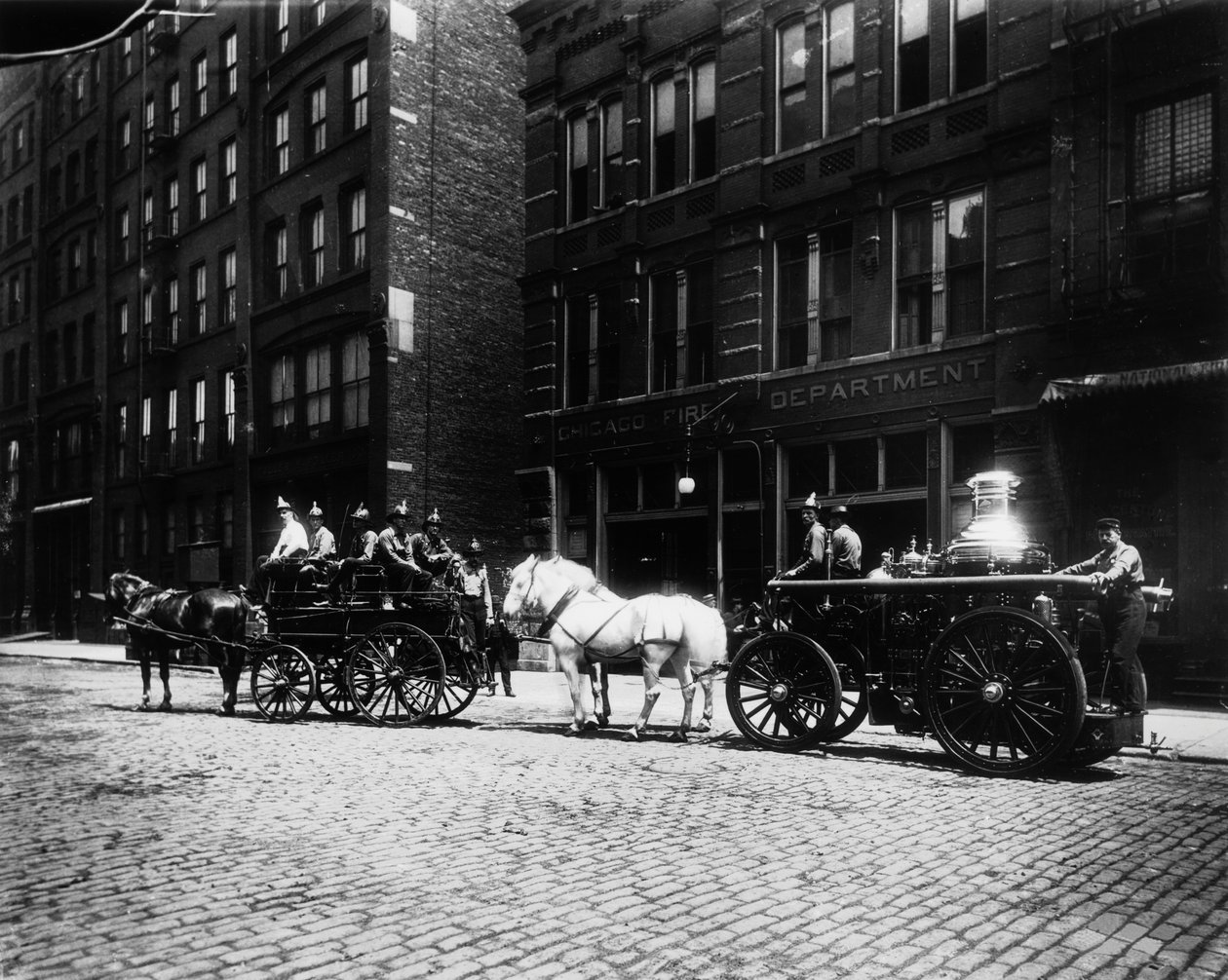 Fire Engines Outside of Engine House No. 40, Chicago, Illinois, USA, c.1905