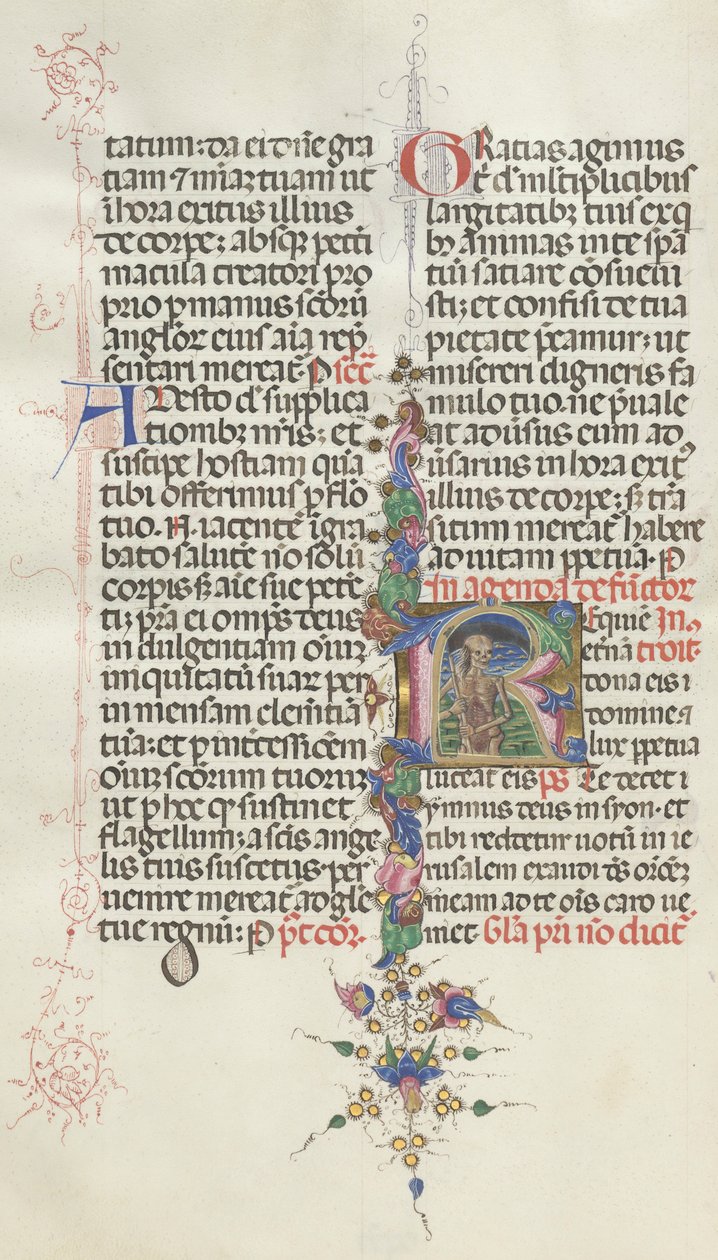 Missale: Fol. 387v: Death represented as a Skeleton with a Sickle, 1469