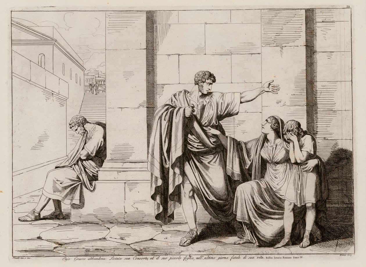 Gaius Gracchus saying goodbye to his wife and son