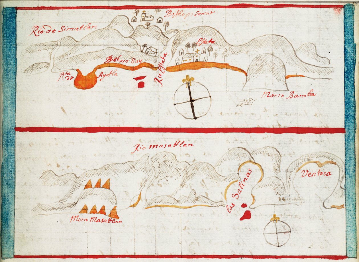 Chart of Santiago Astata and Bahia Ventosa by Basil Ringrose