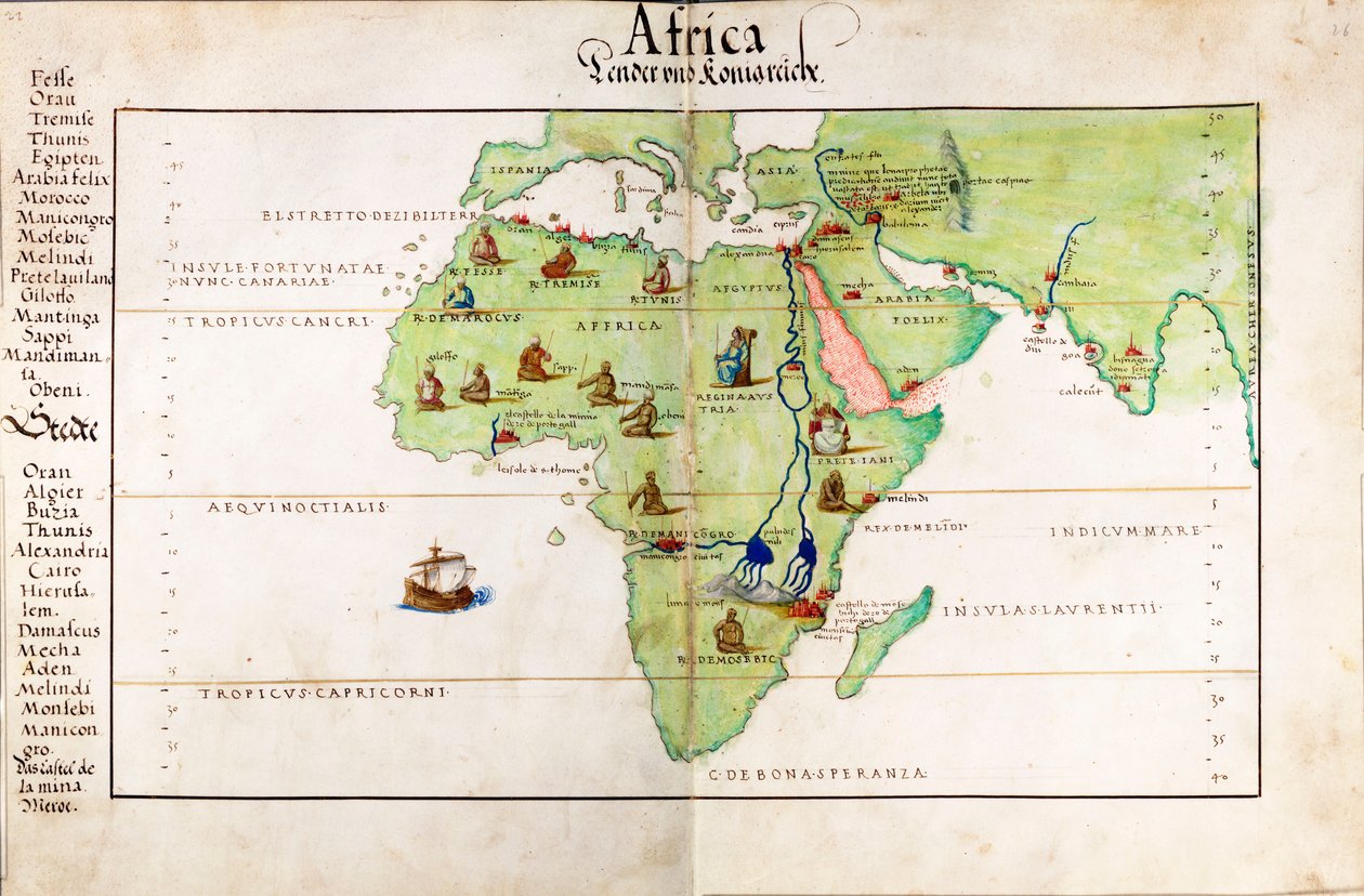 Vellum chart of Africa, India and the Mediterranean